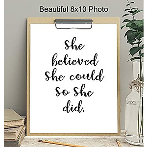 Wall Art Print Typography - 8x10 Unframed Photo - Makes a Great Gift for Home Decor - She Believed She Could - Motivational and Inspirational