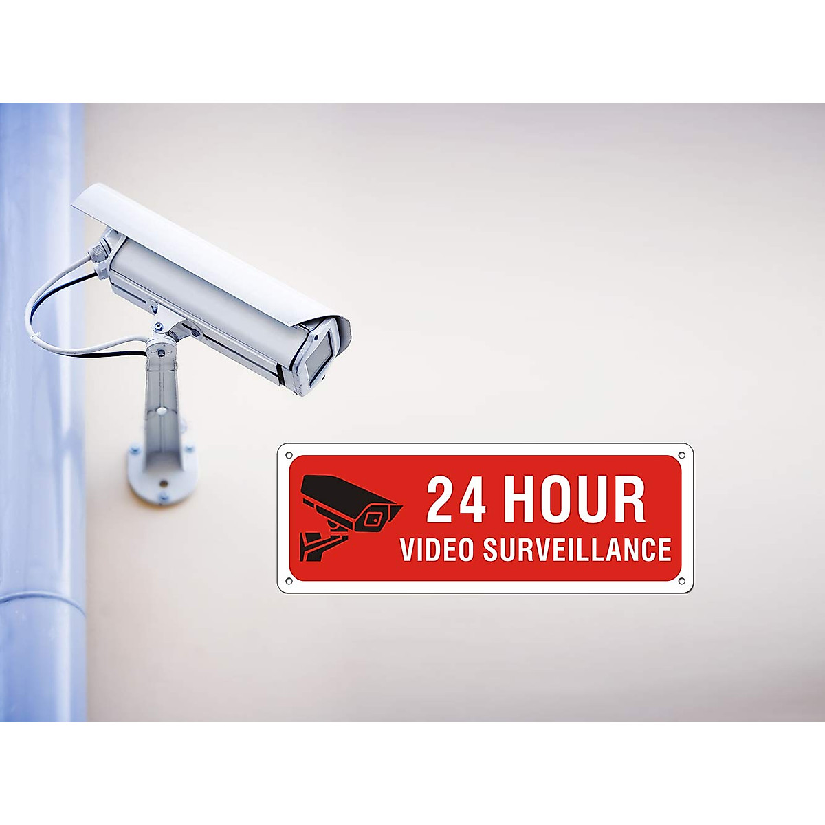 Video Surveillance Metal Sign Under 24 Hour for Business House Camera Security Warning Aluminum Sign CCTV (2 Pack 10 x 3.5 inches)