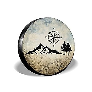 cozipink Nature Mountain Compass Spare Tire Cover Wheel Protectors Weatherproof Universal for Trailer Rv SUV Truck Camper Travel Trailer 14" 15" 16" 17"