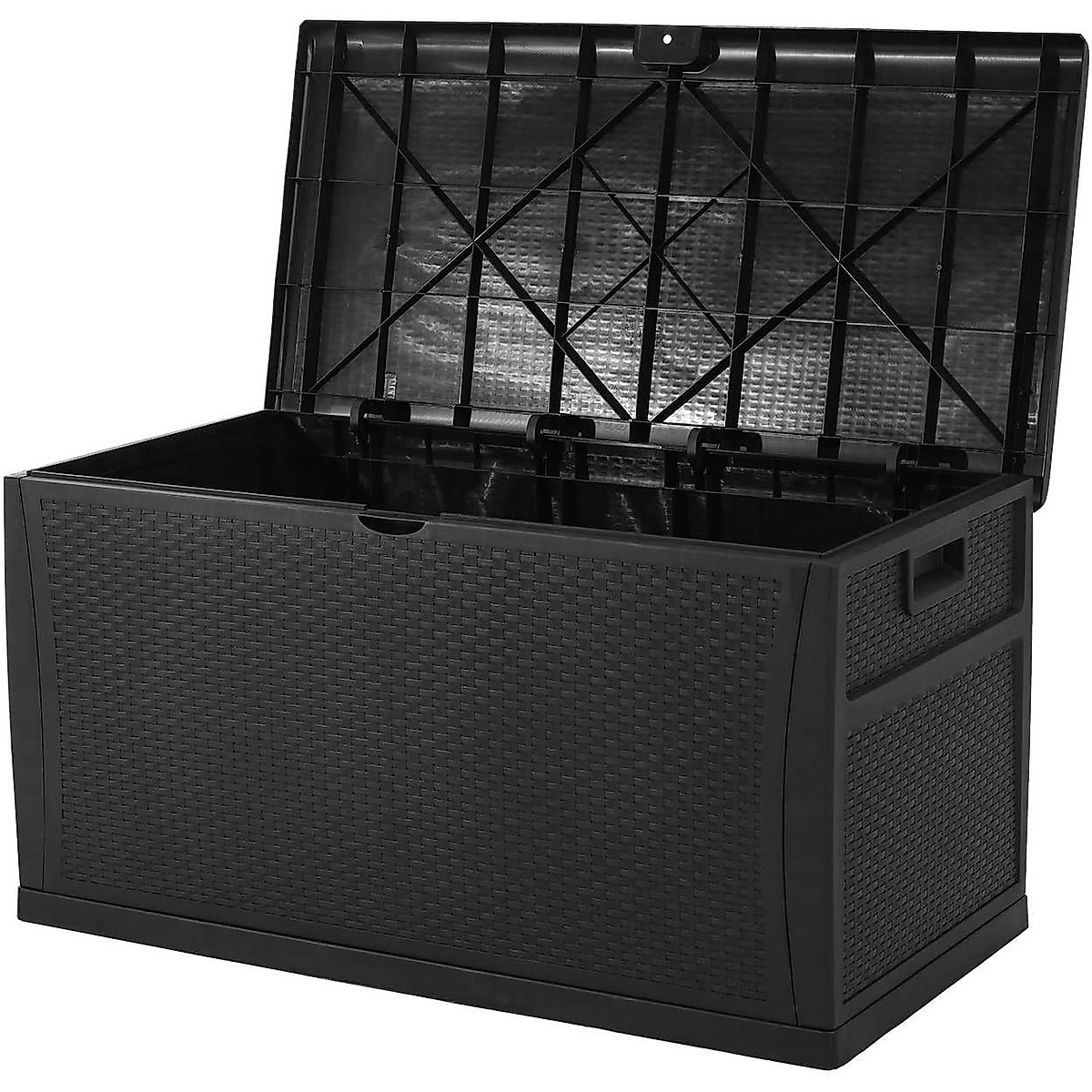 Cemeon 120 Gallon Outdoor Large Deck Storage Box, Resin Wicker Patio Storage Container for Patio Cushions, Gardening Tools and Toys (Black)