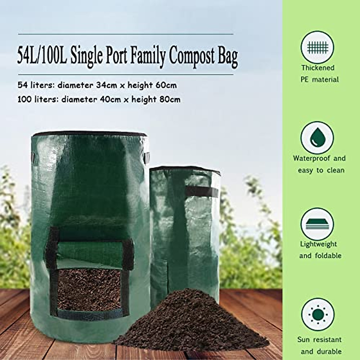 SKGFKYRM Garden Compost Bag Garden Waste Bin Organic Composts Bags Compost Accelerator Composting Tumbler Outdoor Composting & Yard Waste Bins for Kitchen and Garden Waste Collapsible Reusable 2PCS
