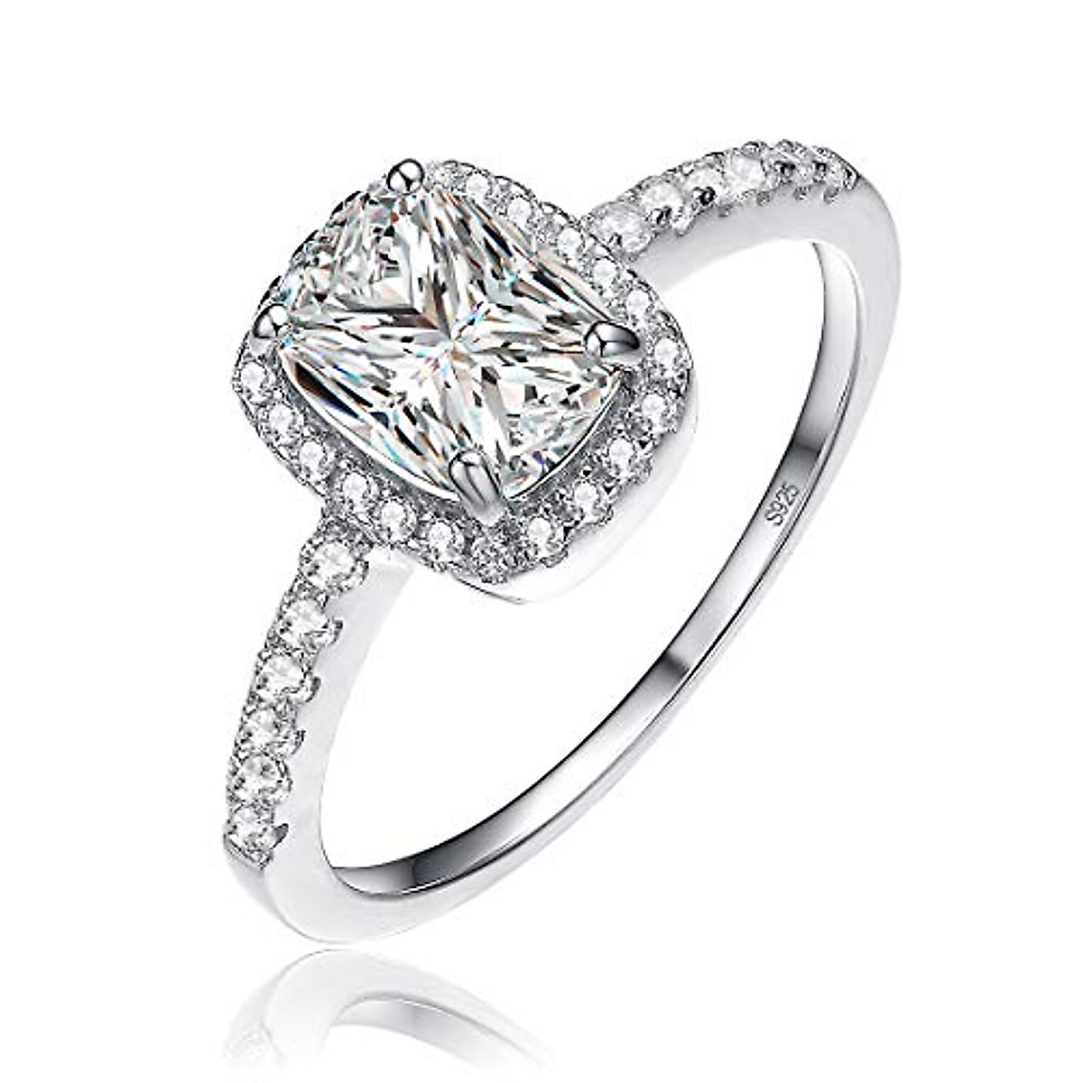AVECON 2.3 Ct Cushion Cut Wedding Rings Cubic Zirconia Engagement Rings 925 Sterling Silver Halo Engagement Rings for Women Size 5