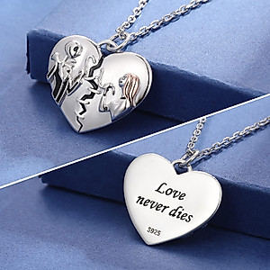 Nightmare Before Christmas Necklaces for Women - 925 Sterling Silver Jeulia Jack Skellington and Sally Heart Love Jewelry Gifts for Girlfriend Wife (Jack and Sally)