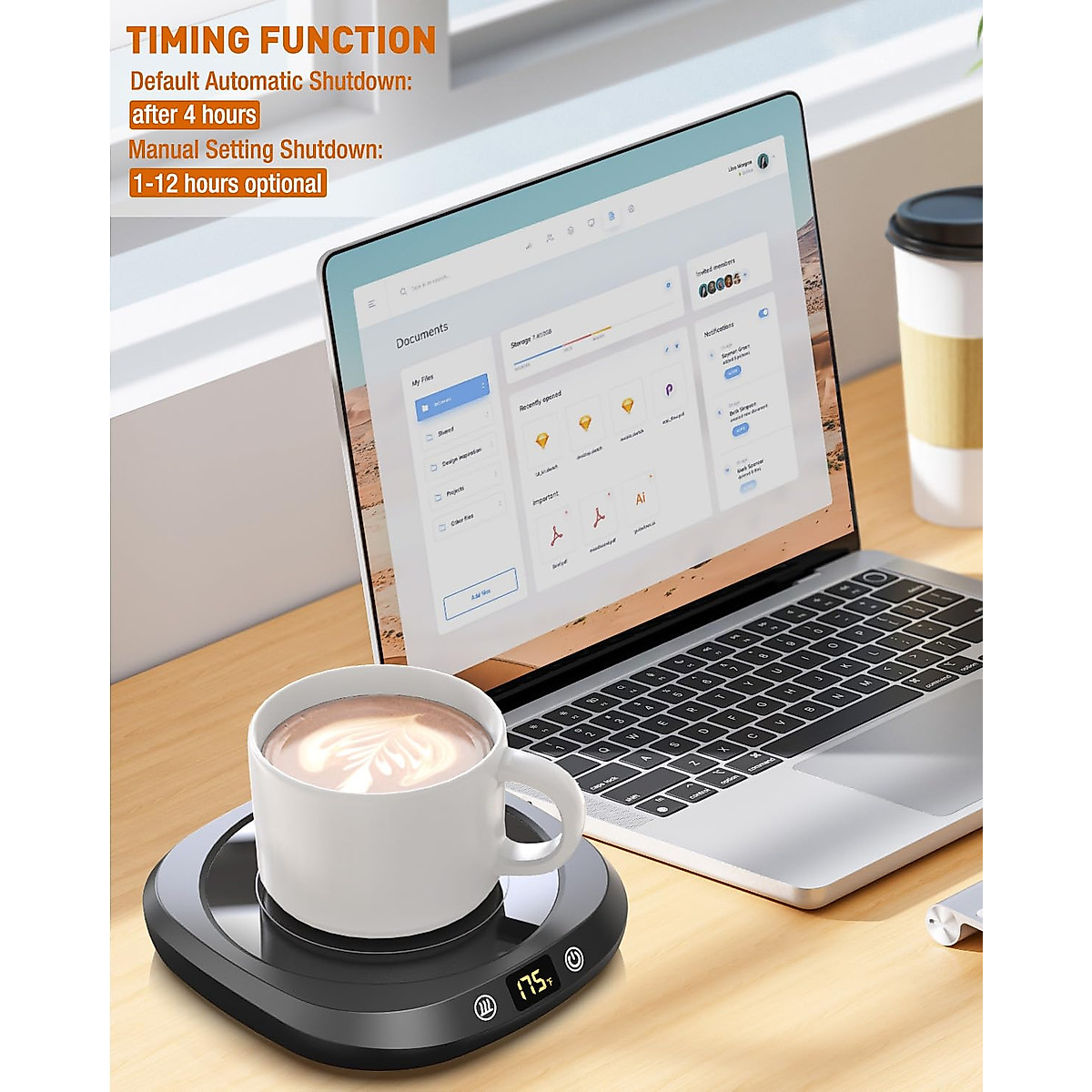 Coffee Mug Warmer, Fast Heating Cup Warmer for Desk, with 5 Temperature Levels & 1-12H Timer, Auto Shut Off Smart Beverage Warmer for Coffee, Tea, Water, Milk, Plug-in Model (Black)