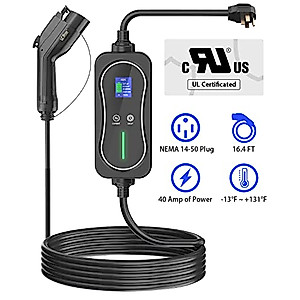 LF Bros Portable Level 2 EV Charger (16-40A, 120-240V, 9.6KW), Electric Vehicle Charger, NEMA14-50 Plug/Waterproof/UL Certified/Adjustable Current/Delay Charging/Compatible with All J1772