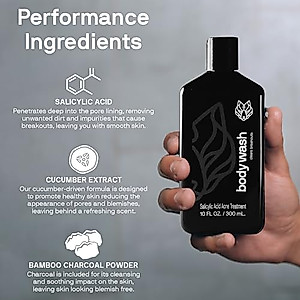 Black Wolf Charcoal Powder Body Wash Men - 10 Fl Oz Paraben-Free Mens Body Wash - Salicylic Acid Reduce Acne Breakouts and Cleanse Your Skin - Full Coverage & Deep Clean Men's Bodywash