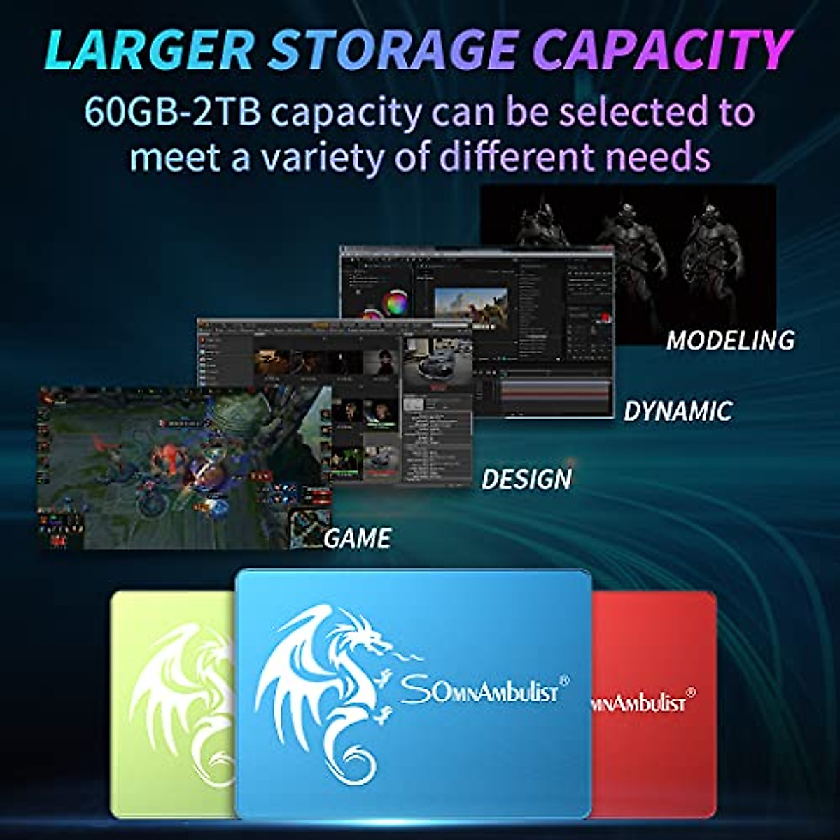 Somnambulist 2.5" Built-in SSD Hard Disk SATA3 120GB 240GB 60GB SSD (Blue Dragon-120GB)