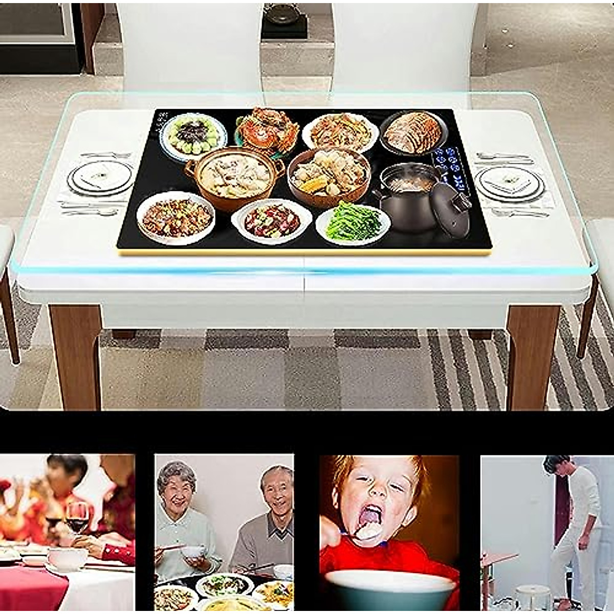 Buffet Warming Tray Hot Plate with Adjustable Temperature Control, Party Chafing Dish, Electric Food Warmer for Kitchen, Dining Room (Black 24x16inch)