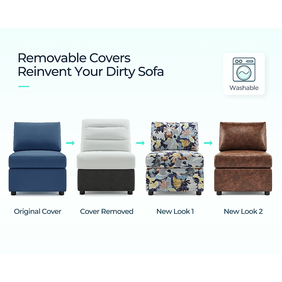 LINSY HOME Modular Sectional Sleeper Sofa, Sectional Couch with Ottoman Memory Foam, Storage Under Each Seat, Sofa Covers Washable Changeable, for Living Room, Blue