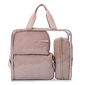 LIGHT FLIGHT Women's Toiletry Bag - 4-in-1 Makeup Bags, Travel Makeup Organizer, Clear PVC Cosmetic Bag, TSA Approved Travel Makeup Pouch, and Travel Bag (Pink)