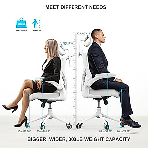 𝑯𝑶𝑴𝑬 𝑶𝑭𝑭𝑰𝑪𝑬 𝑪𝑯𝑨𝑰𝑹, Ergonomic Mesh Desk Chair, High Back Computer Chair- Adjustable Headrest with Flip-Up Arms, Lumbar Support, Swivel Executive Task Chair (Modern, White)