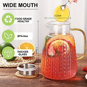 68 Ounce Glass Pitcher with Bamboo Lid | Stove Safe Pitcher Iced Tea Spout Water Carafe,Beverage Pitcher for Homemade Juice and Iced Tea (2000ML)