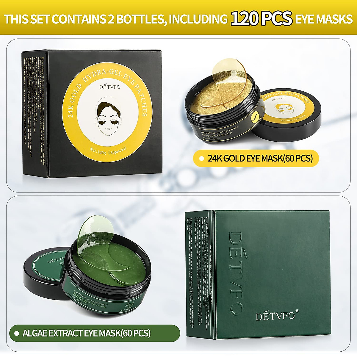 WANG BAO Under Eye Patches -120 PCS (60 Pairs) - Eye Mask Amino Acid & Collagen for Face Care - Eye Gel Treatment Masks for Dark Circles and Puffiness - Reduce Wrinkles and Fine Lines Undereye