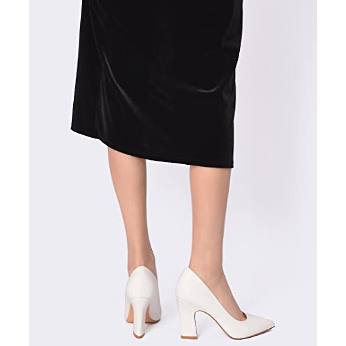 HHTCAL Closed Pointed Toe White Chunky Block Heel Pumps High Heels for Women Sexy Elegant Formal Work Office Ladies Dress Shoes US Size 8.5