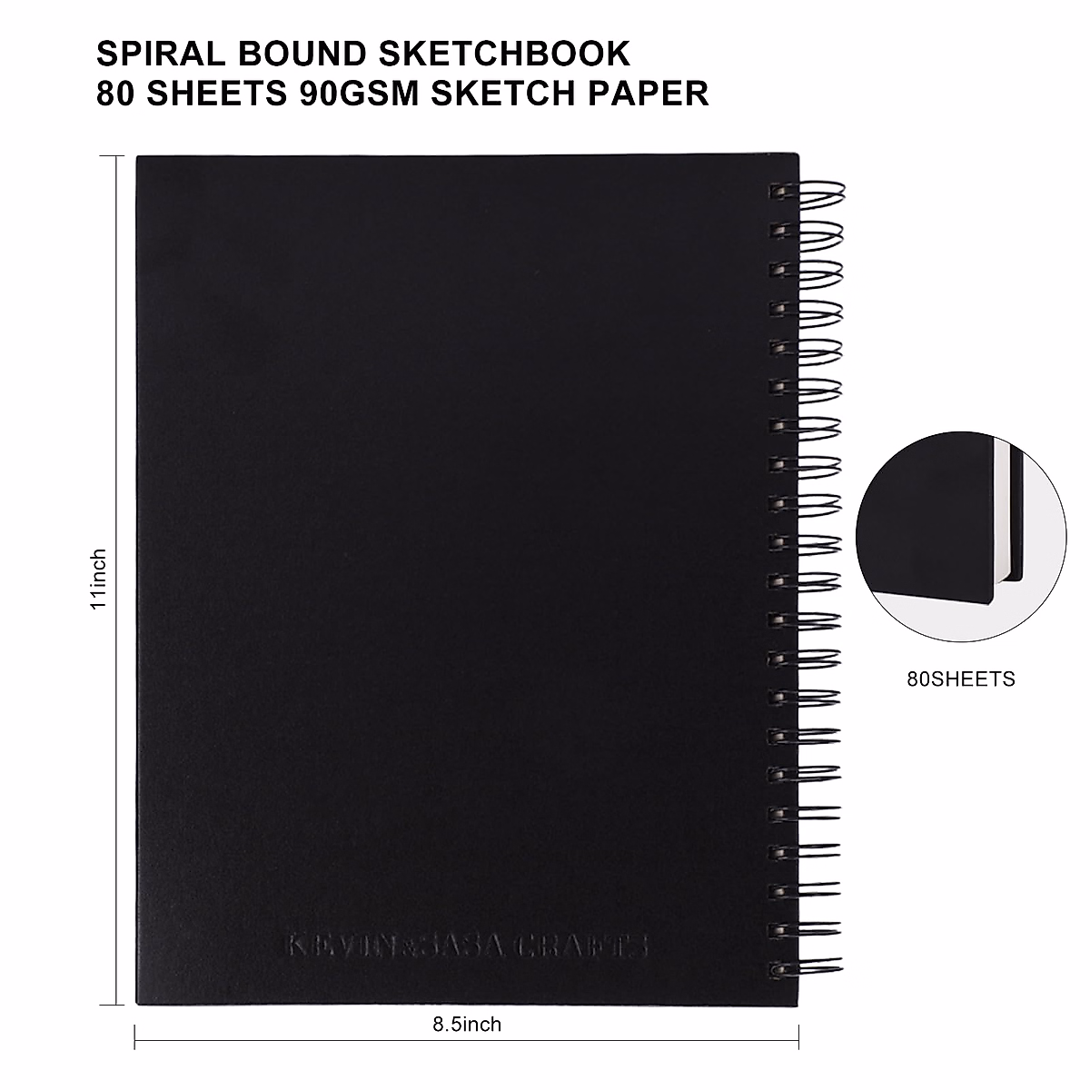 8.5x11inches Hardbound Sketch Book, Spiral Bound Sketch Pad, 80-Sheets 90gsm Inner Paper, Acid Free Drawing Art Paper, Prefect Works with Kids and Adults