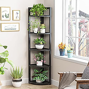 Tribesigns 5 Tier Corner Shelf, Corner Bookshelf Small Bookcase Storage Rack Plant Stand for Living Room, Home Office, Kitchen, Small Space (Black)