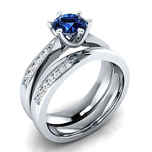 IdealJewel95 1.20ct Round Blue & White Sapphire Sterling Silver Bridal Ring Set Sizable For Women Wedding/Valentines / Engagement_10.5