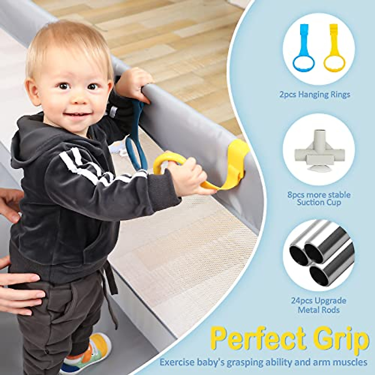 Baby Playpen Palopalo 71''x59'' Playard for Babies and Toddlers Extra Large Play Pen Baby Activity Center Mesh Baby Fence Infants Sturdy Safety Area All Wrapped Cushion & Anti-Slip Base, Gray