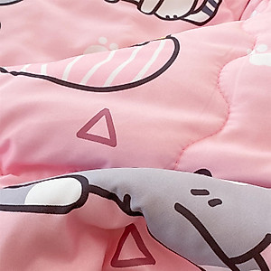 Gusuhome 7 Piece Girls Cats Comforter Set Twin Size Bed in A Bag Pink Cute Cartoon Pet Cat Bedding Set for Kids Boys Teens (1 Comforter, 1 Flat Sheet, 1 Fitted Sheet, 4 Pillow Sham) Gray