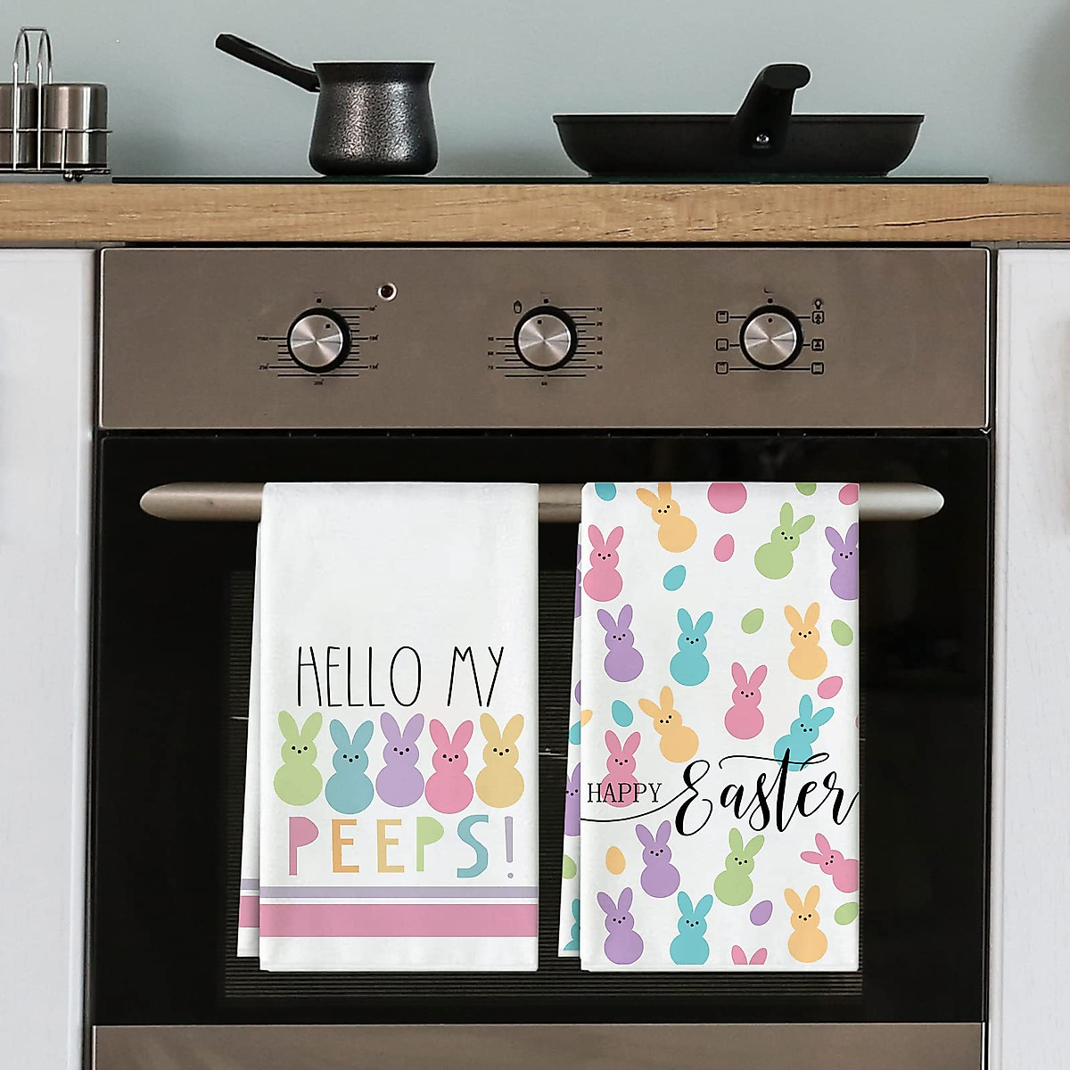 Lingtoolator Easter Kitchen Towel Easter Cartoon Rabbit Bunny Dish Towel 18 x 28 Inch Hand Drying Tea Towel for Spring Holiday Cooking Baking Cleaning, 18 x 28 Inch, 2 Pack