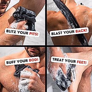 Extra Rough Exfoliating Washcloth - Extreme Body & Back Scrubber for Shower, Extra Long, Hygienic Exfoliator Wash Cloth, Men Or Women, 2 Count Pack, 1 Black & 1 Grey Color, Bye Bye Loofah