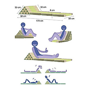 Leewadee 3-Fold Mat with Triangle Cushion – Comfortable TV Pillow, Foldable Mattress with Cushion Made of Eco-Friendly Kapok, 67 x 21 inches, Auburn Pink