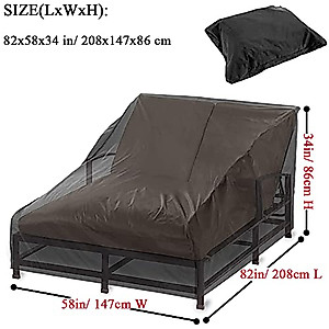 UCARE Double Wide Patio Chaise Lounge Chair Cover Waterproof 82in Outdoor Patio 2 Person Rattan Daybed Sofa Recliner Chaise Longue Protector Dust Furniture Covers