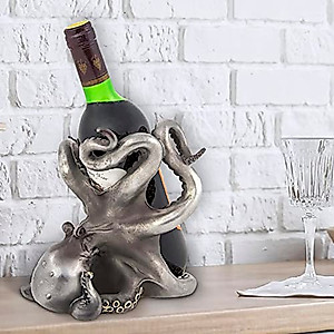 Octopus Wine Holder Figurine Countertop Bar Decor Octopus Sculpture Single Wine Holder (Sliver)