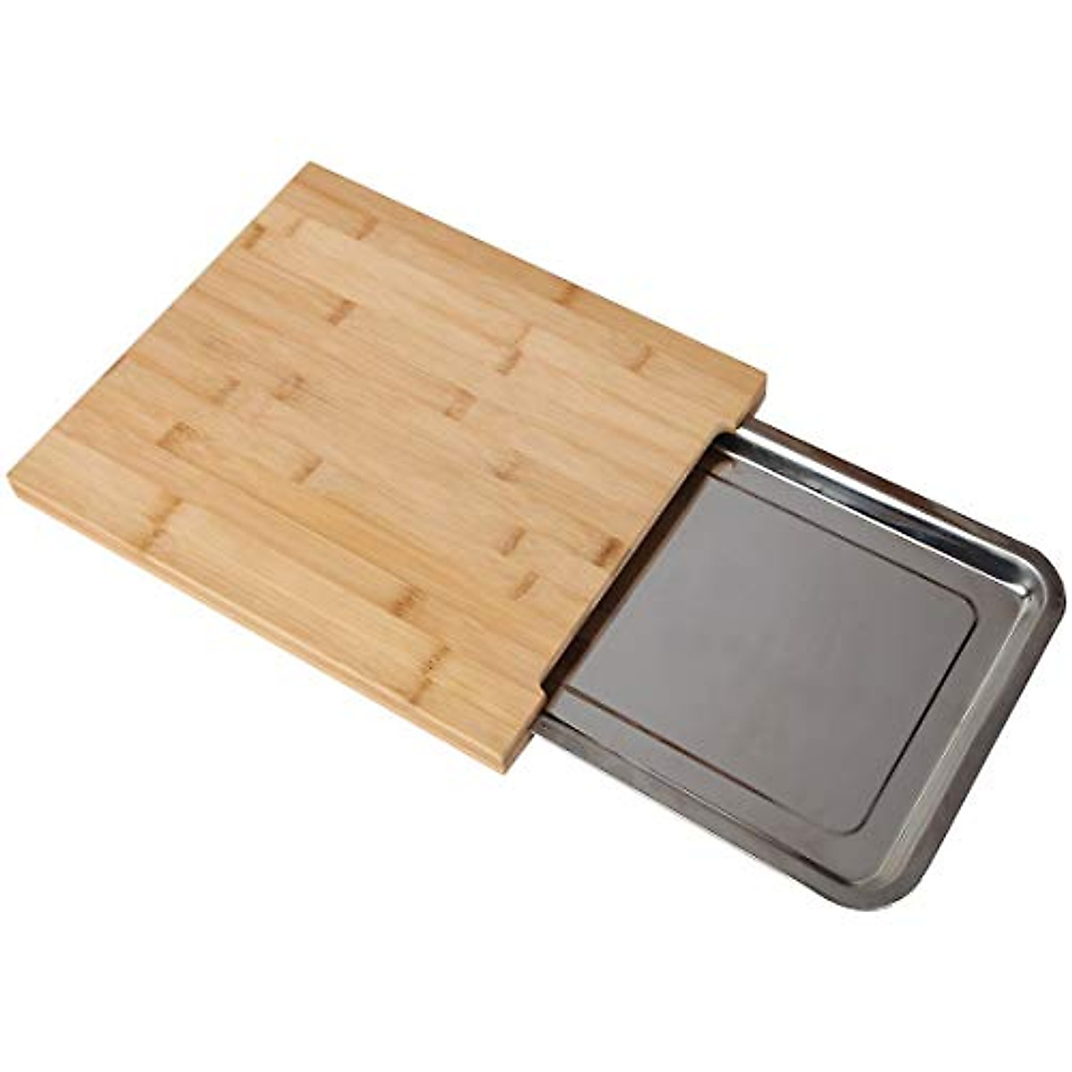 Lily’s Home Mess-Free Bamboo Cutting Board With Slide Out Drawer Tray, Large