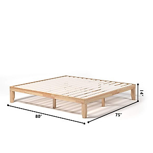 KOMFOTT 14 Inches Wood Platform Bed Frame King Size, Solid Wood Mattress Foundation with Rubber Wood Frame, Strong Poplar Wood Slat Support, No Box Spring Needed, Bed Frame (Natural)