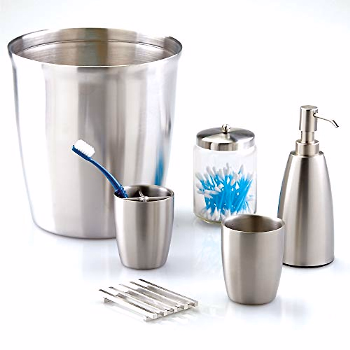 iDesign Forma Bathroom Vanity Glass Apothecary Jar for Cotton Balls, Swabs, Cosmetic Pads - Clear/Brushed Stainless Steel