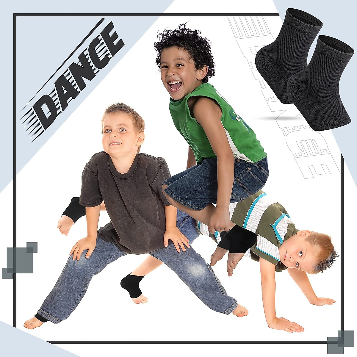 Tarpop 3 Pair Ankle Compression Sleeves for Kids Ankle Brace Compression Sleeves Foot Arch Support Sleeve Sock for Girls Ankle Sports Running Dance Fitness Gymnastics (Black, Medium)