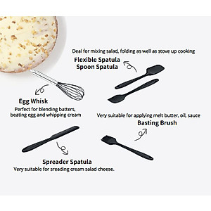 DMFC Kitchen Utensils Set 15 Pieces Kitchenware Supplies Set Silicone Stainless Steel Handle Cooking Nonstick Pot High Temperature Resistant Spatula Spoon Kitchenware. (Black)