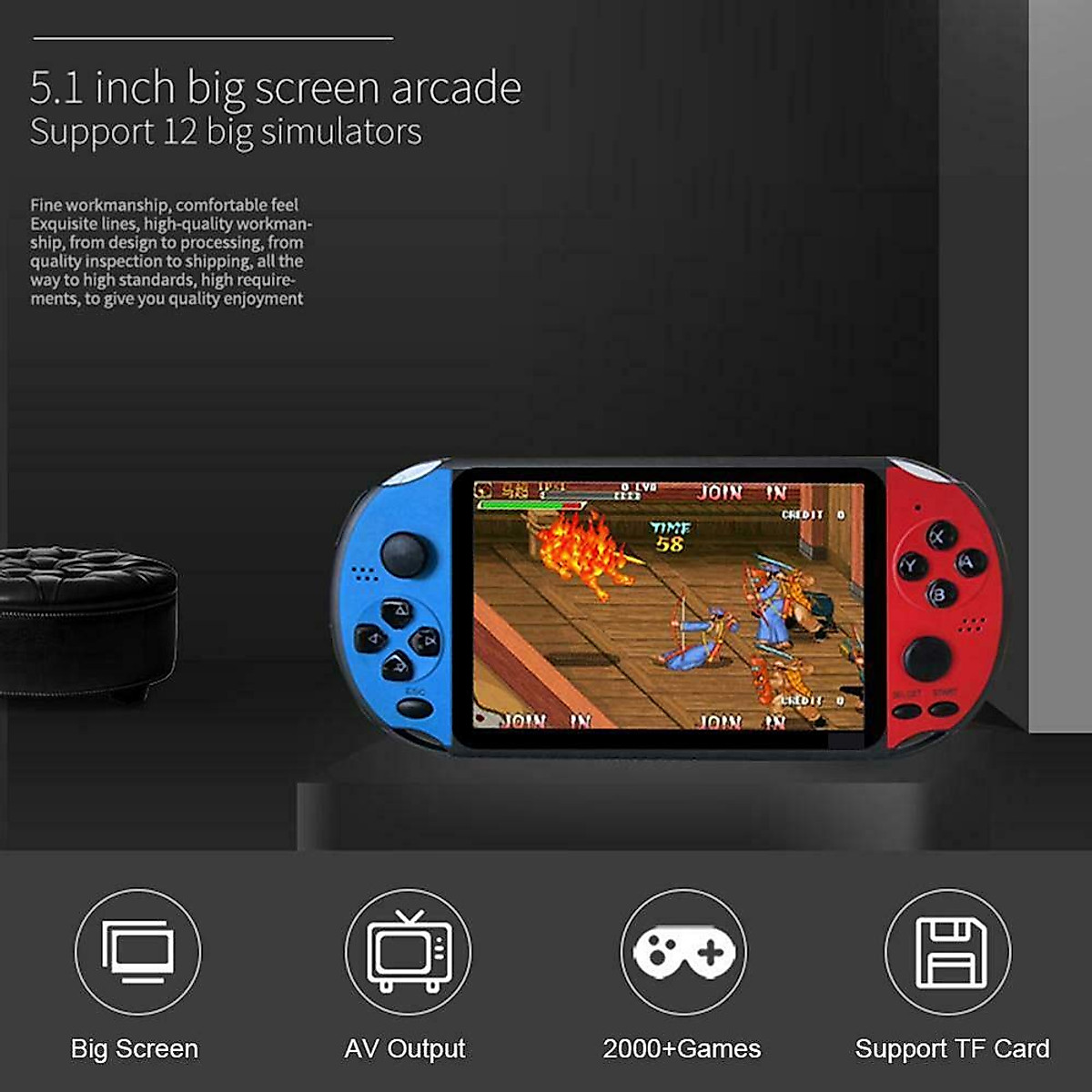 X12 Handheld Game Console 5.1 inch Handheld Game Video Player Dual Rocker 8G Built-in 3000 Game Console Support Archive Function
