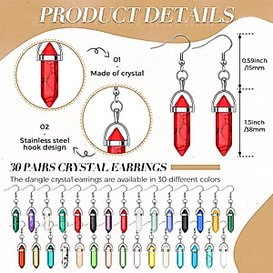 Zhehao 30 Paris Healing Crystals Earrings for Women Quartz Stone Dangle Earrings Hexagonal Gemstone Earring Crystal Chakra Eardrop for Women