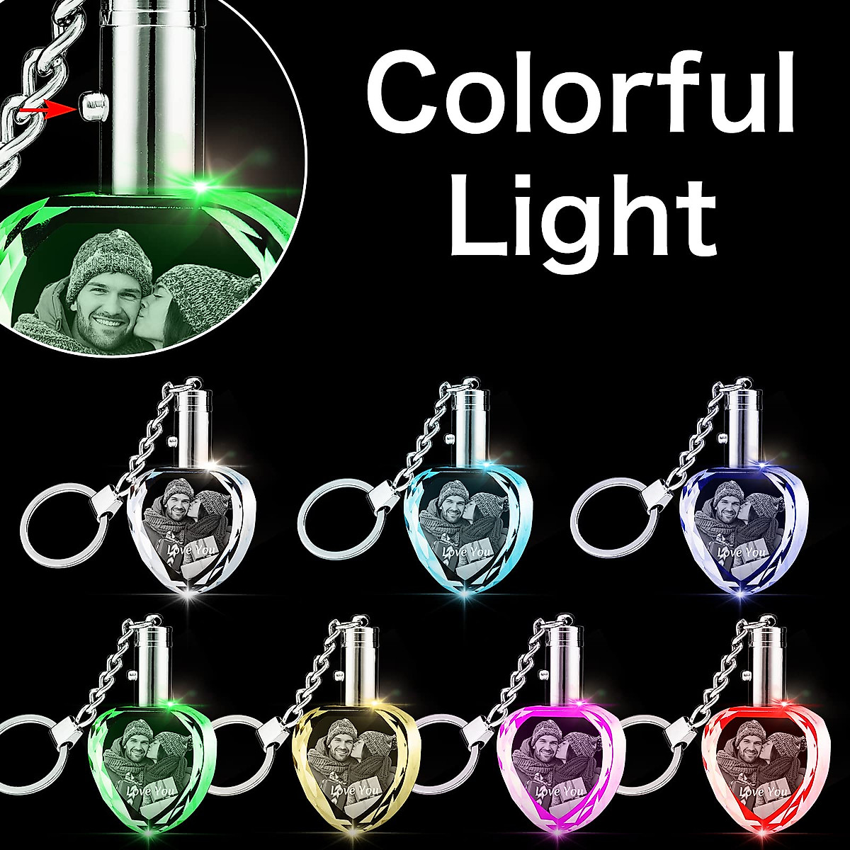 Hapetrel Custom Photo Crystal Keychain 3D Personalized Crystal Kay Chain Picture Engraved Keychain Crystal Lighted Customized gift