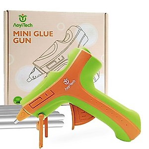 AoyiTech Mini Size Hot Glue Gun with 10 Free Glue Sticks, Fast Preheating Lightweight Glue Gun for Crafts, School Arts, DIY, and Home Repairs, Green and Orange Craft Glue Gun