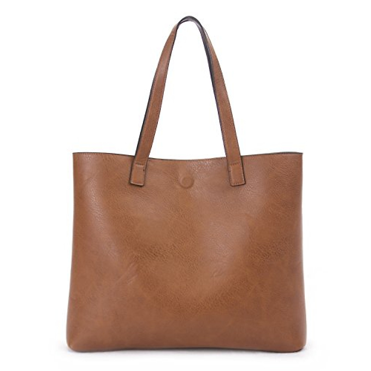 Overbrooke Reversible Tote Bag - Vegan Leather Womens Shoulder Tote with Wristlet, Black/Light Brown, Large