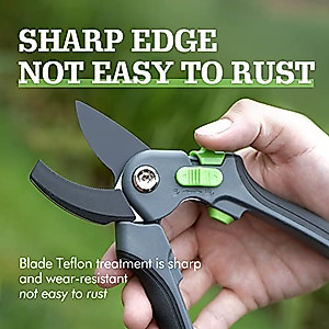 8" Garden Pruning Shears for Thick Branches, Heavy Duty Labor-Saving Clipper Tree Trimmers Secateurs with adjustable Size for Small&Big Hands, Hand Pruner, Bonsai Cutters with Shockproof Cushion