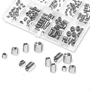 AXK Set Grub Screw M3 M4 M5 M6 M8 Metric Thread Hex Allen Socket Head Cap Screw Bolt Hexagon Hex Drive Cup Point Screw Assortment Kit Set Alloy Steel l Screw (200PCS Stainless Steel)