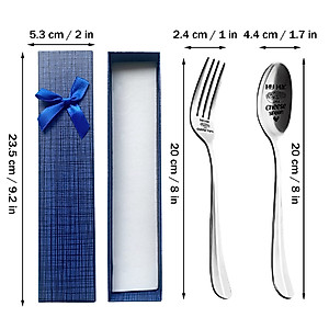 HSSPIRITZ 2 Pieces My Mac and Cheese Stainless Engraved Spoon Fork Set, Kitchen Restaurant Long Handle Dinner Spoons and forks for Friends,Women,Sister Birthday Cheese macaroni Lovers Christmas Gifts