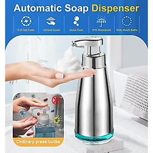 Kekele Baby Automatic foaming Soap Dispenser-Stainless Steel Sensor-14 Oz/400ml Sensor Auto Soap Dispenser Kitchen Sink,Bathroom,Kitchen-Rechargeable Electric Foam Touchless Stainless-silver