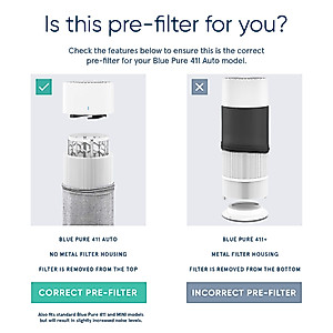 BLUEAIR Blue Pure 411 Auto Light Gray Pre-filter, Washable Fabric Traps Pollen, Pet Hair & Dust, Winter Reed