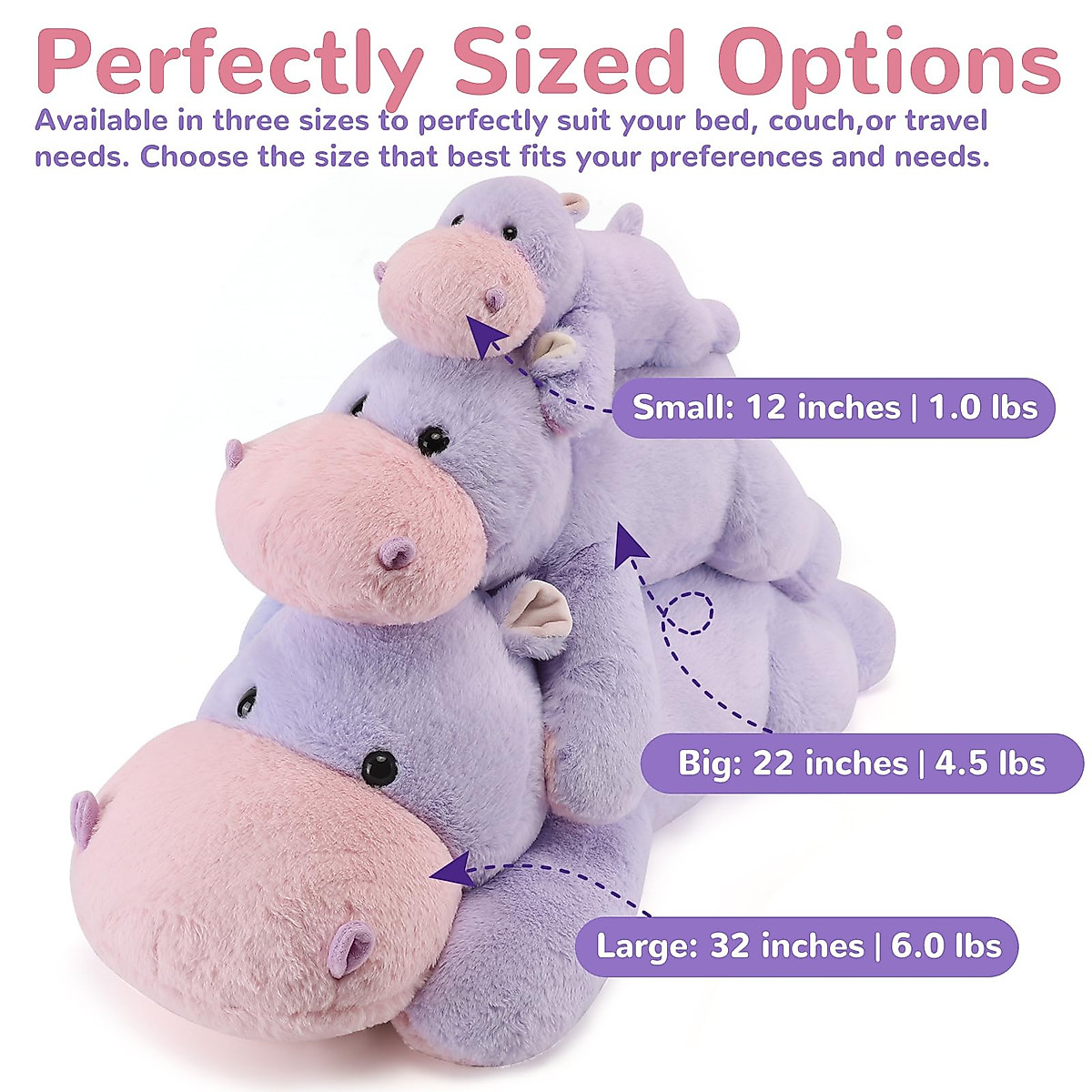 meowtastic Hippo Weighted Stuffed Animals - 22 Inch 4.5 Pounds Weighted Plush Hippo Stuffed Animals - Big Stuffed Hippo Weighted Plush Pillow - Cute Plush Toys Gifts for Kids & Adults (22" 4.5 lbs)