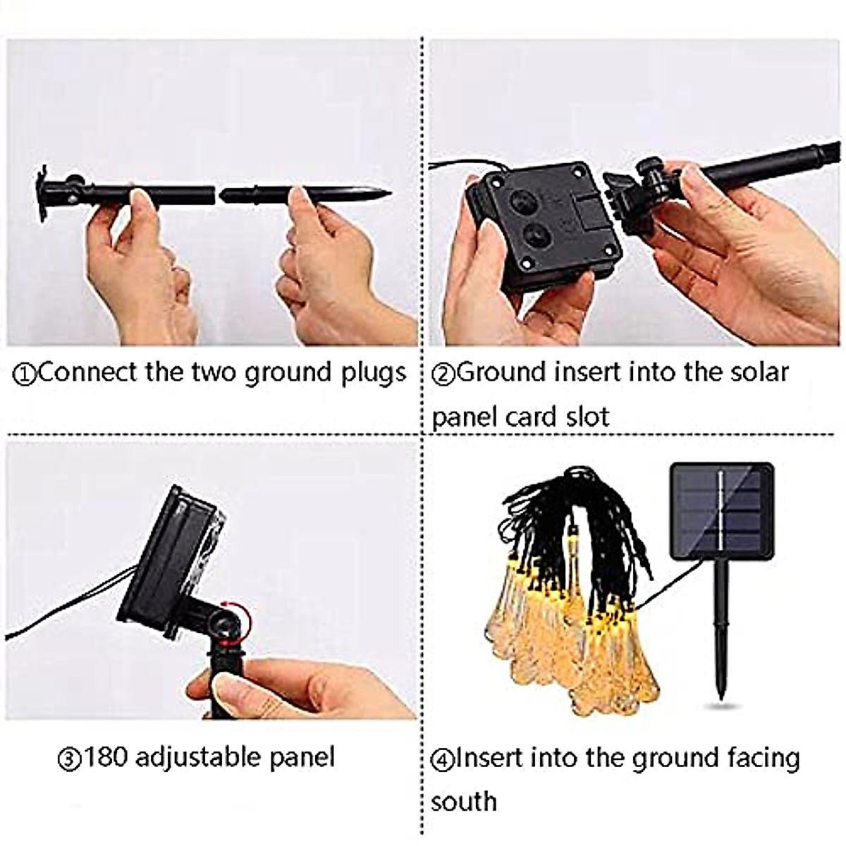 HUADA Solar String Lights Outdoor, LED Raindrop Solar Powered Fairy Lights Waterproof Multicolour Festival Decorative Lighting for Garden Patio Home Fences