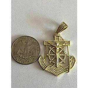 HarlemBling Solid 925 Sterling Silver -Jesus On Anchor Cross Pendant - Hip Hop Iced - Natural Silver Or Two Tone Gold Finish (Two Tone)