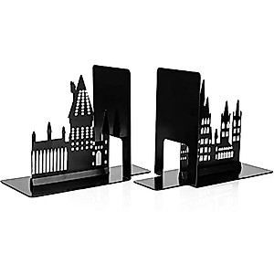 Harry Potter Hogwarts Castle Metal Bookends | Die Cut Metal Bookends with Hogwarts Castle Silhouette Glow in The Dark Design | Ideal for Harry Potter Book Collections & More
