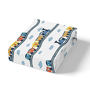 Erosebridal Cute Steam Engine Bed Sets for Kids Toddlers Kawaii Train Comforter Cover Construction Vehicles Duvet Cover Queen Cartoon Railway Bedding Set Boys Car Theme Bedspread Cover 3pcs