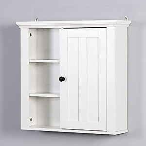 Bathroom Medicine Cabinet, Wall Mounted Storage Cabinet with Adjustable Shelf and 3 Open Compartments, Wooden Medicine Cabinet Storage Organizer for Bathroom - L20.9 x W5.7 x H20.1 Inch - White