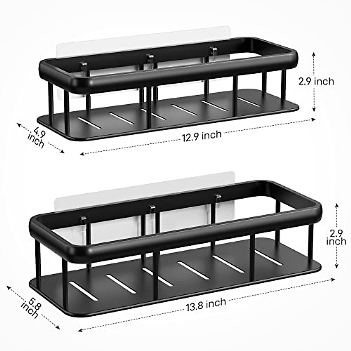 Midphorn 2-Pack Adhesive Shower Caddy, No Drilling Shower Shelf with Hooks Rustproof Wall Mounted Shower Organizer for Inside Shower Bathroom Storage Shampoo Holder, Matte Black